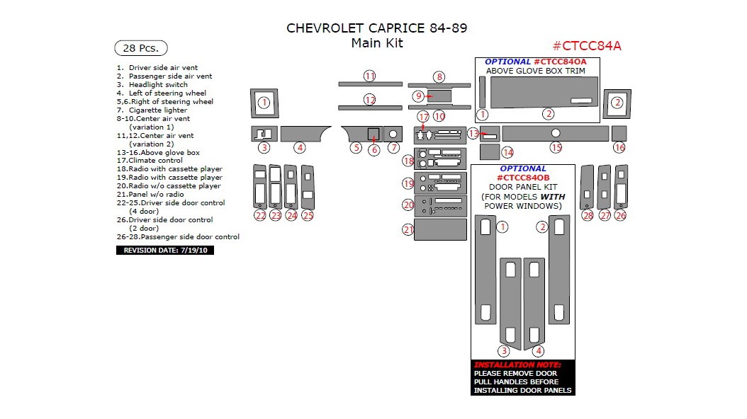 Chevrolet Caprice 1984-1989, Main Interior Kit, 28 Pcs.