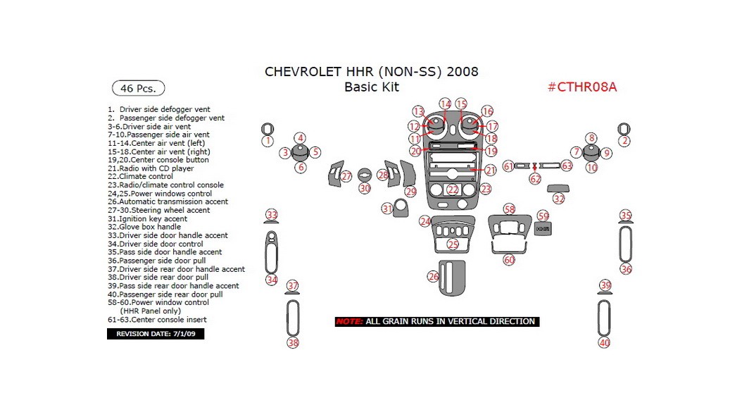 Chevrolet HHR 2008, (Non-SS) Basic Interior Kit, 46 Pcs.