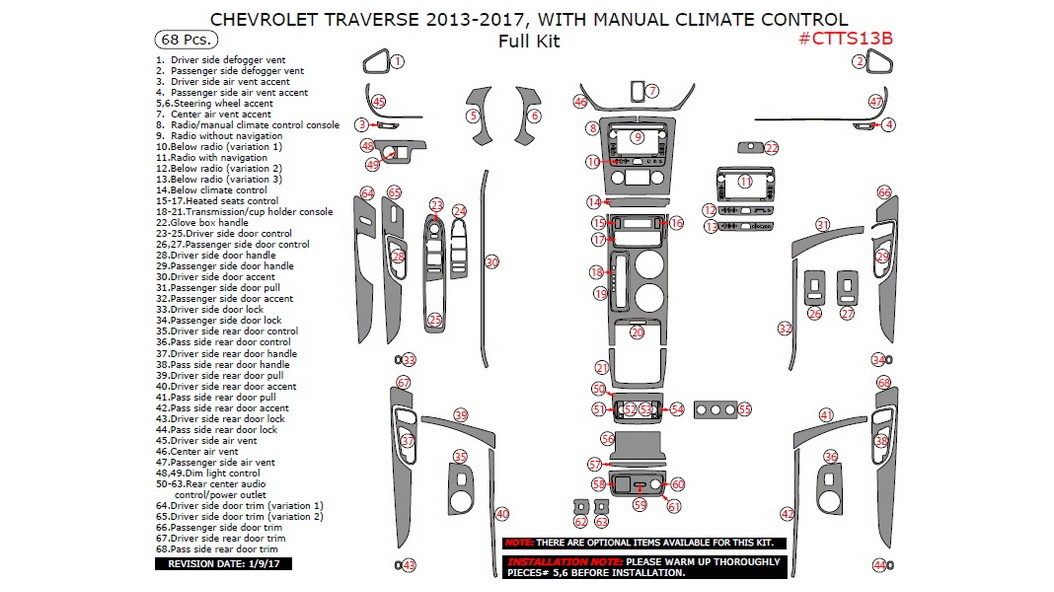 Chevrolet Traverse 2013-2017, With Manual Climate Control, Full ...