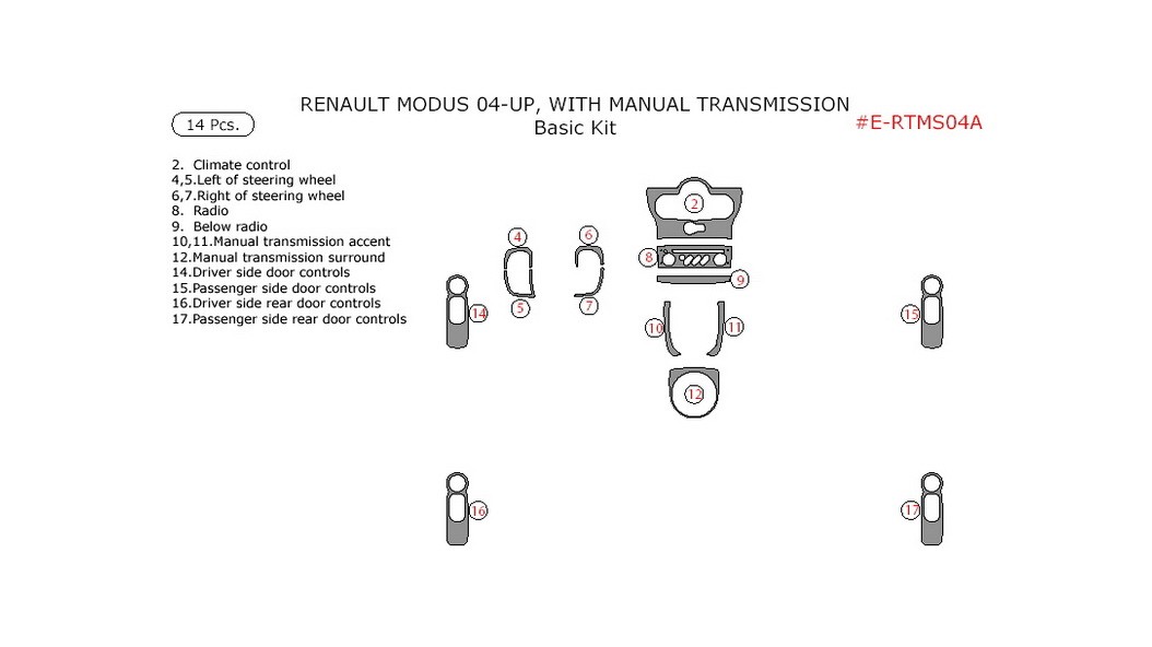 Renault Modus 2004-UP, With Manual Transmission, Basic Interior Kit, 14 ...
