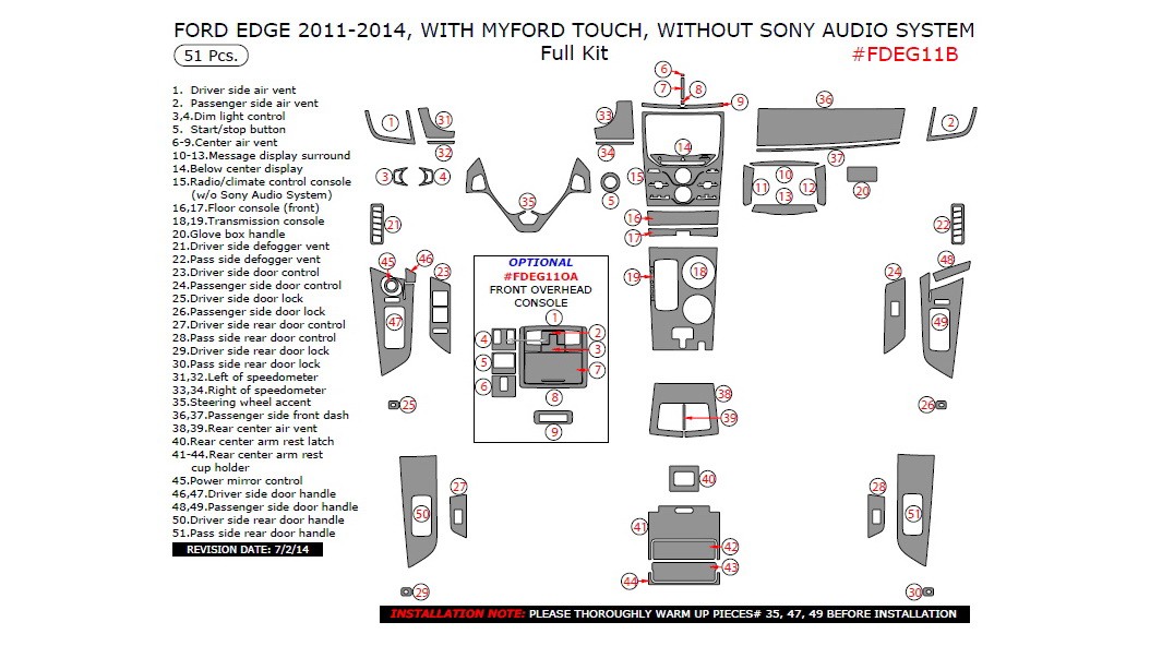 Ford Edge 2011-2014, With MyFord Touch, Without Sony Audio System, Full ...