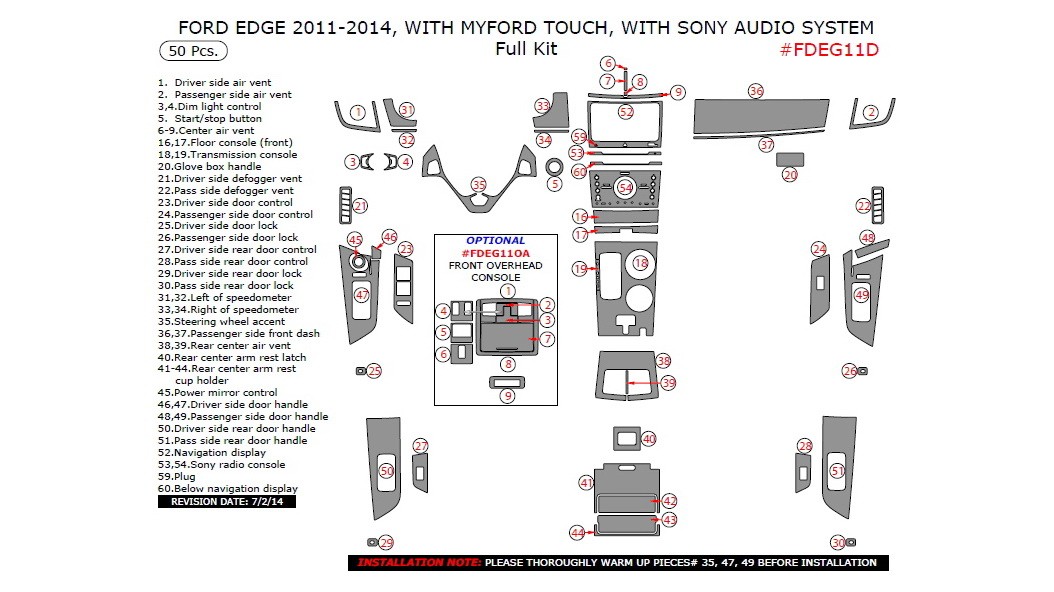 Ford Edge 2011-2014, With MyFord Touch, With Sony Audio System, Full ...