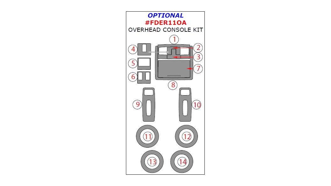 Ford Explorer 2011-2015, Optional Overhead Console Interior Kit, 14 Pcs.