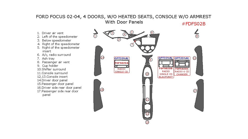 Ford Focus 2002-2004Interior Dash Kit, 4 Door, Without Arm Rest ...