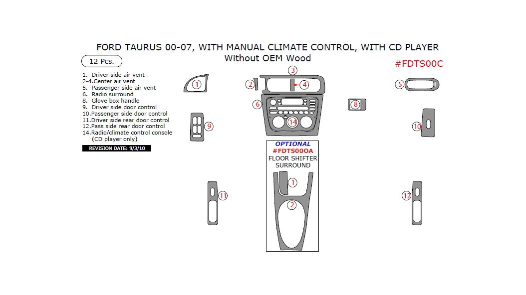Ford Taurus 2000-2007, Interior Kit, With Manual Climate Control, With ...
