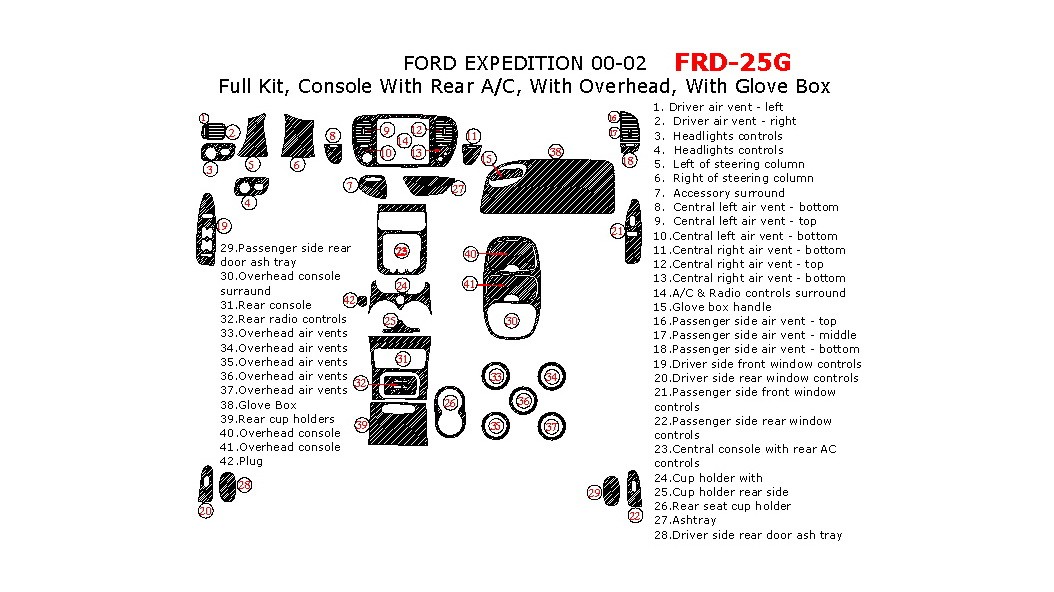 Ford Expedition 2000-2002, Full Interior Kit, With Overhead, Console ...