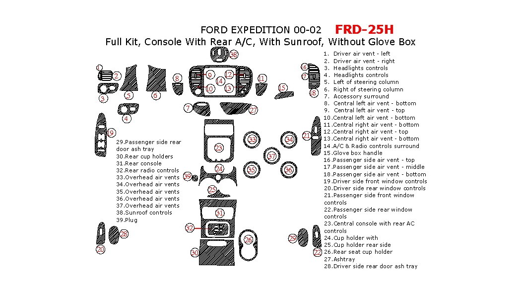 Ford Expedition 2000-2002, Full Interior Kit, With Sunroof, Console ...