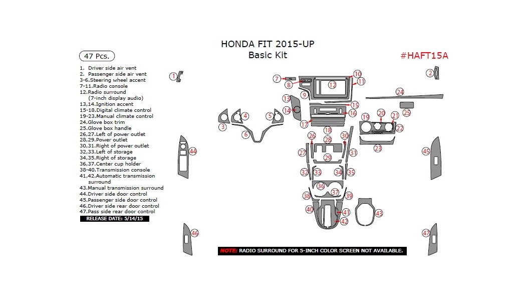 Honda Fit 2015-2025, Basic Interior Kit, 47 Pcs.