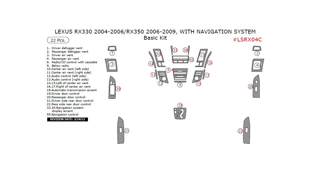 Lexus RX 2004-2009, Basic Interior Kit, With Navigation System, 22 Pcs ...