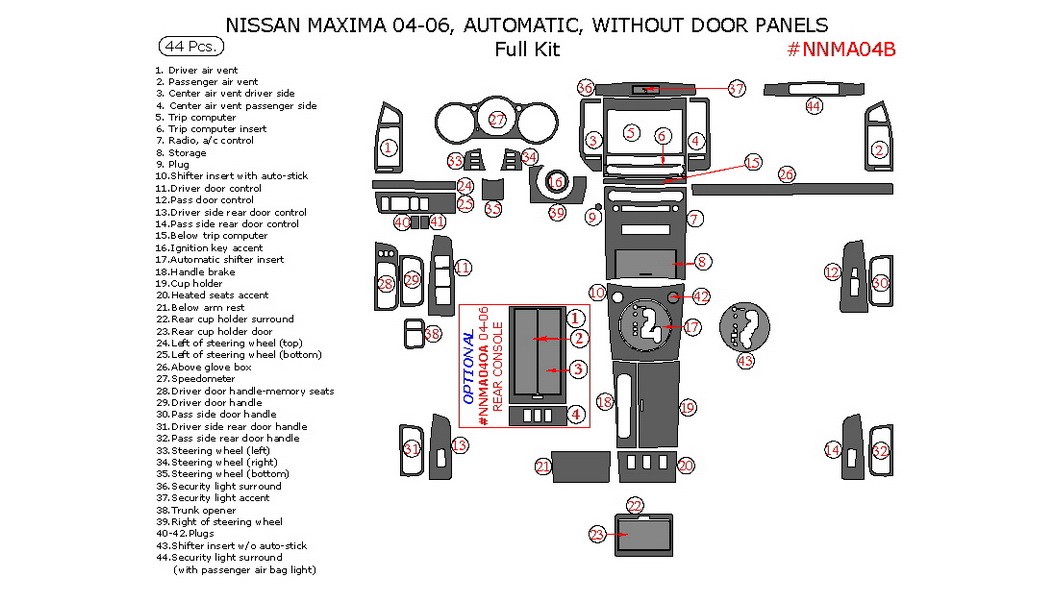 Nissan Maxima 2004-2006, Automatic, Full Interior Kit, Without Door ...