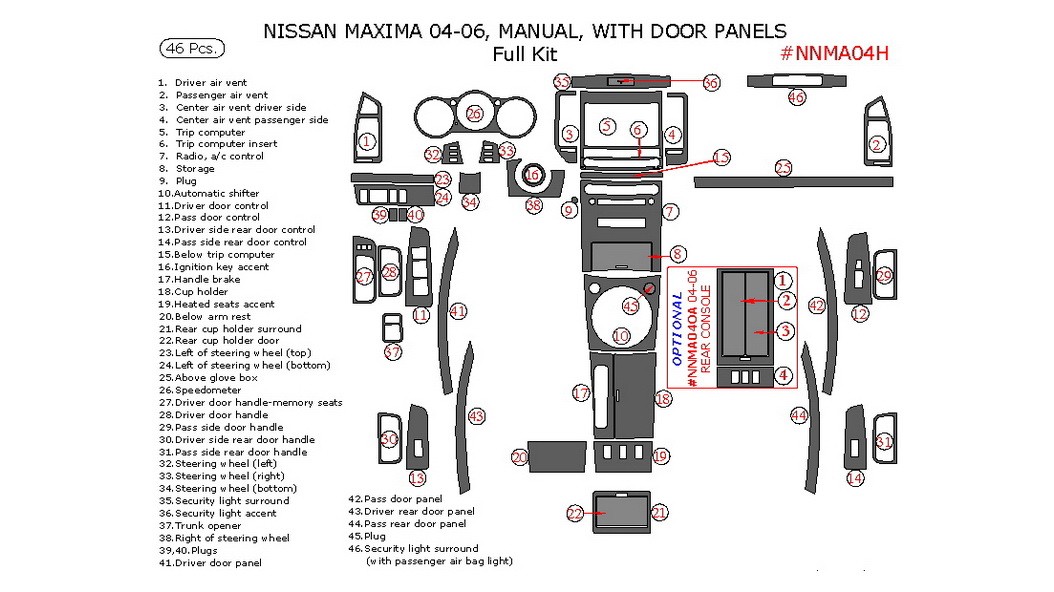 Nissan Maxima 2004-2006, Manual, Full Interior Kit, With Door Panels ...