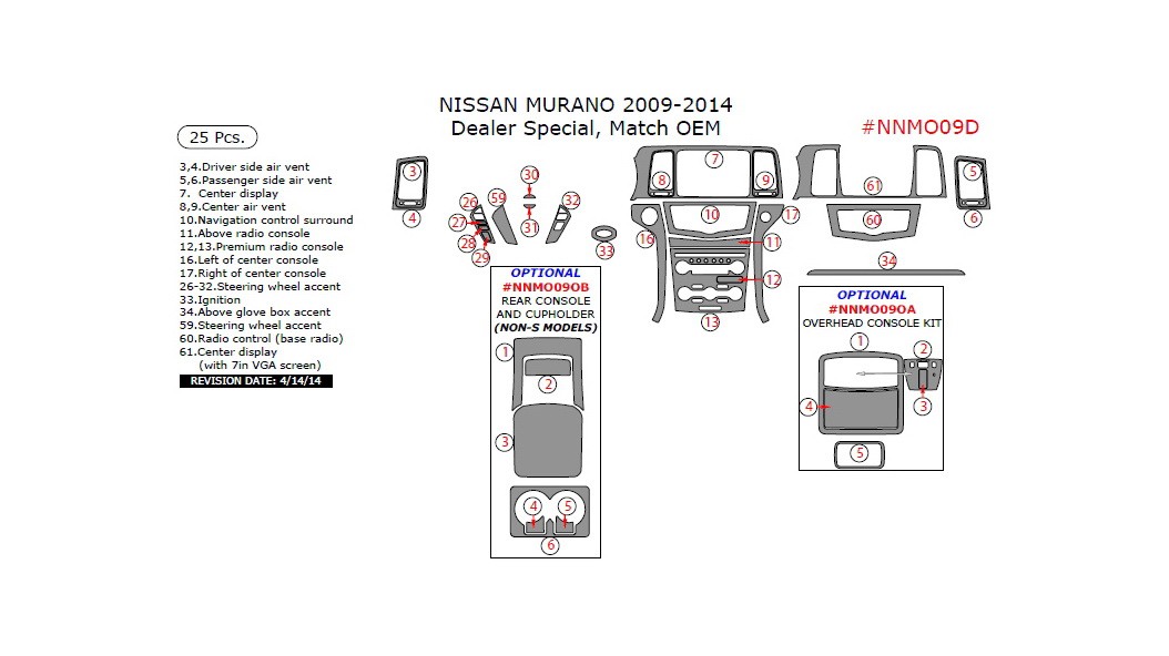 Nissan Murano 2009-2014, Interior Dash Kit, Dealer Special, 25 Pcs ...
