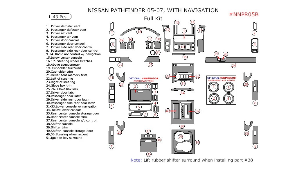 Nissan Pathfinder 2005-2007, With Navigation System, Full Interior Kit ...