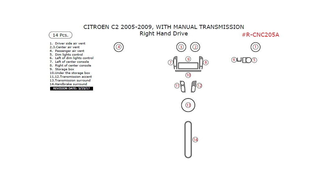 Citroen C2 2005-2009, Interior Kit, Right Hand Drive, With Manual ...