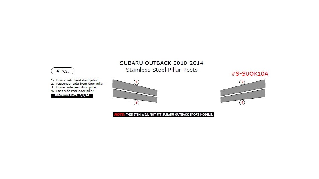 Subaru Outback 2010-2014, Stainless Steel Pillar Posts, 4 Pcs.