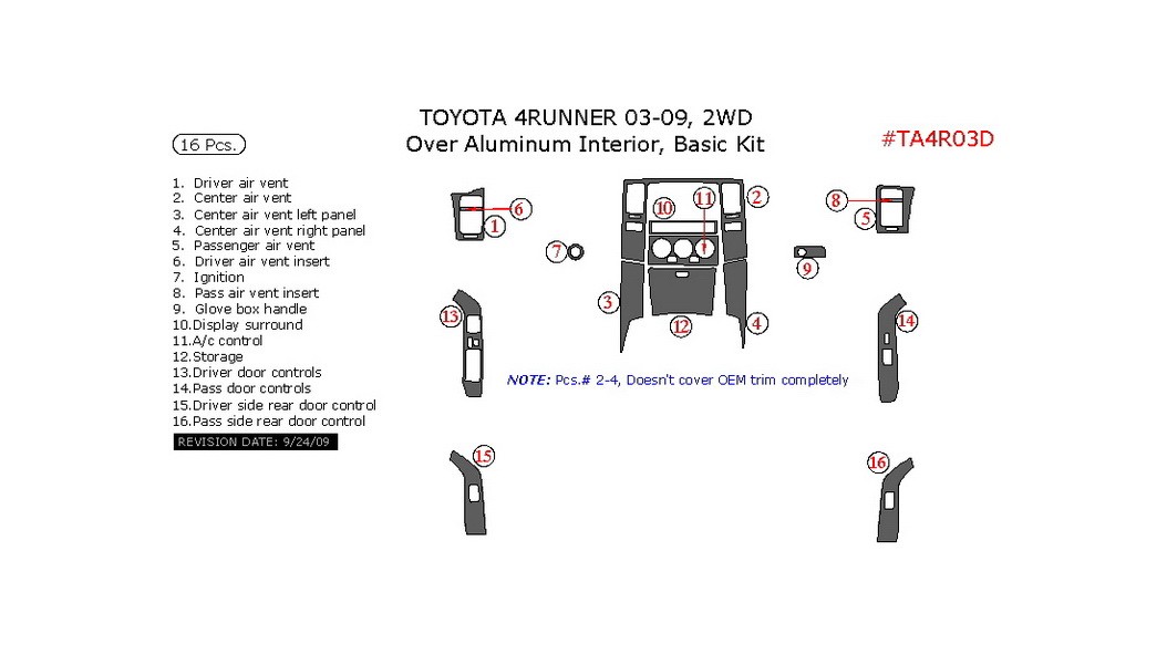 Toyota 4Runner 2003-2009, Basic Interior Kit, Over Aluminum Interior ...