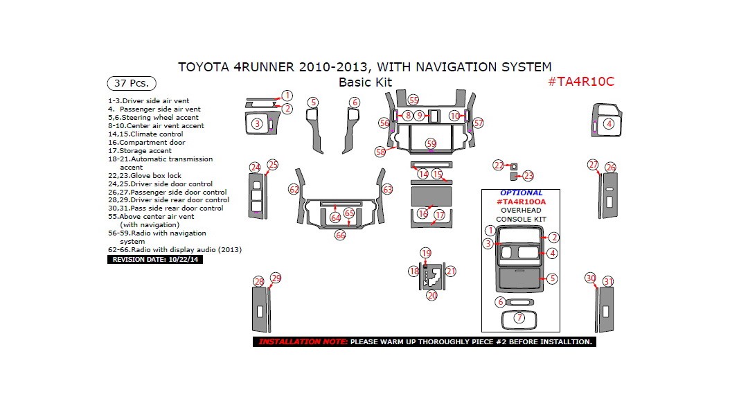 Toyota 4Runner 2010-2013, With Navigation System, Basic Interior Kit ...