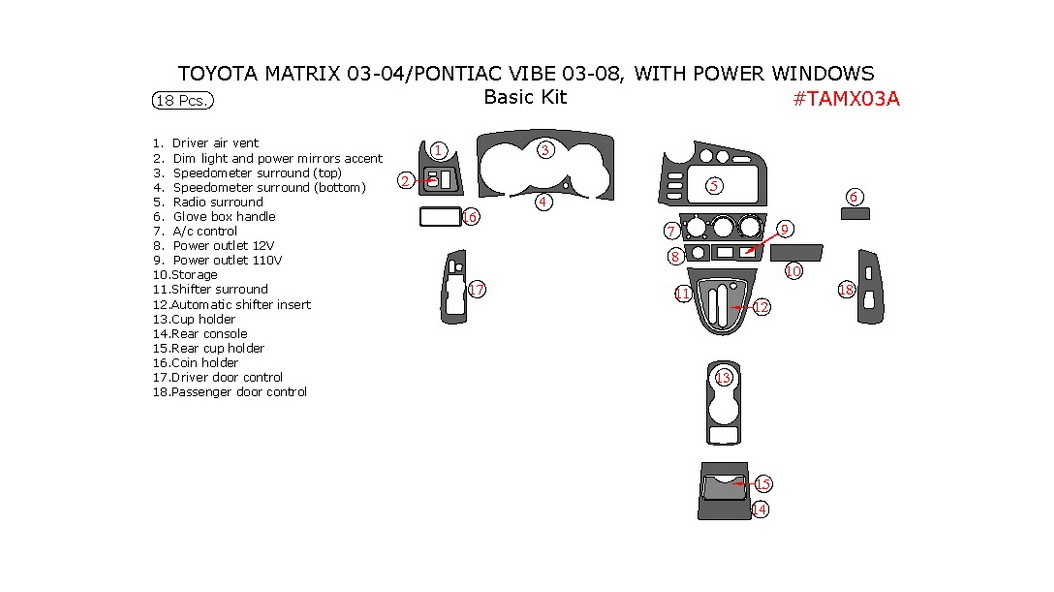 Pontiac Vibe 2003-2008, Toyota Matrix 2003-2004, Basic Interior Kit ...