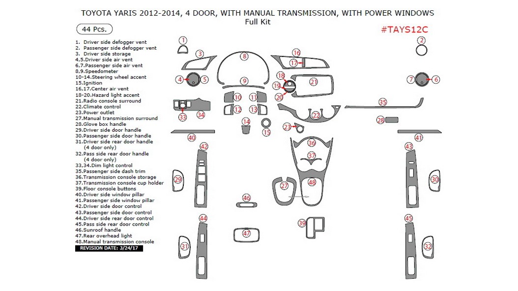Toyota Yaris 2012-2014, 4 Door, With Manual Transmission, With Power ...