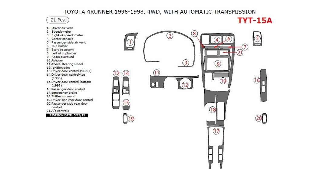 Toyota 4Runner 1996-1998, Interior Dash Kit, 4WD, With Automatic ...