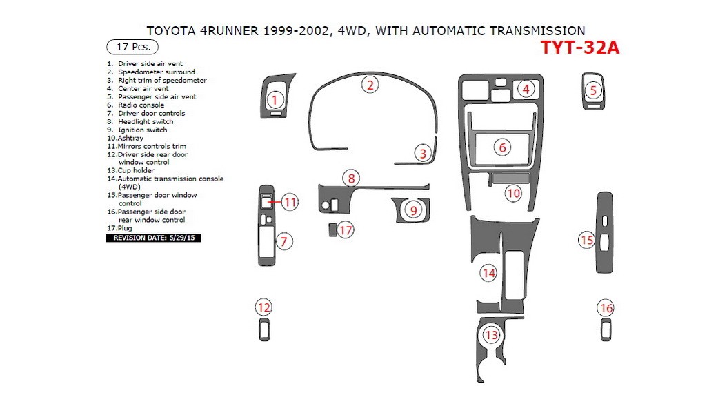 Toyota 4Runner 1999-2002, Interior Dash Kit, 4WD, With Automatic ...