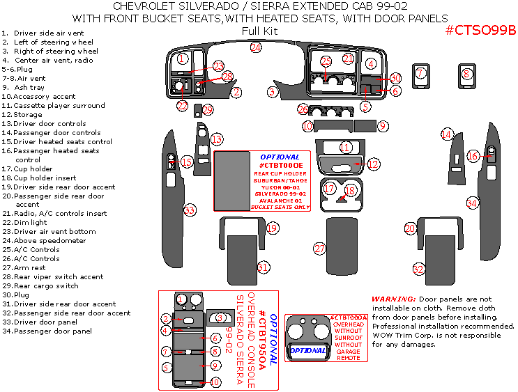Chevrolet Silverado 1999-2002, GMC Sierra 1999-2002, With Front Bucket ...
