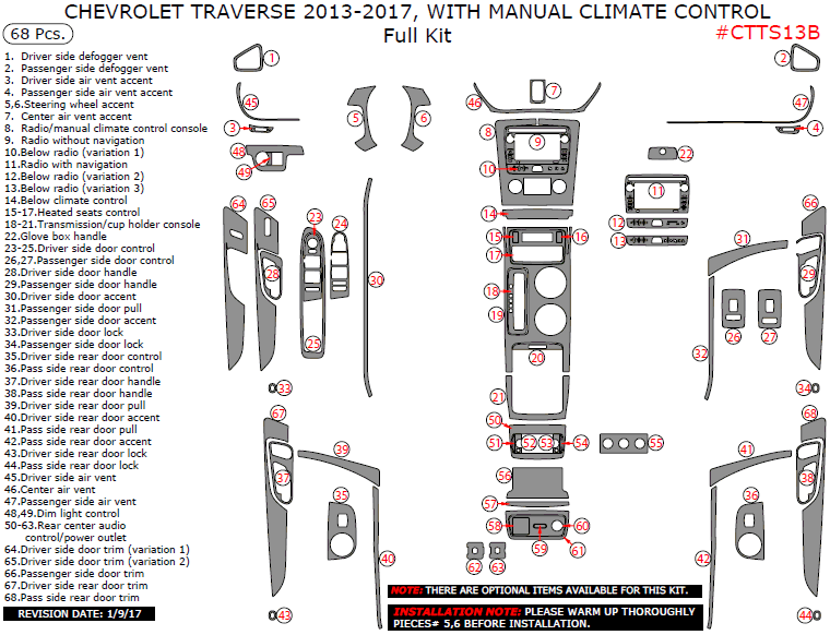 Chevrolet Traverse 2013-2017, With Manual Climate Control, Full ...