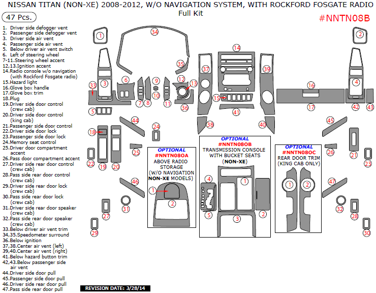 Nissan Titan 2008-2012, (Non-XE) Without Navigation System, With ...